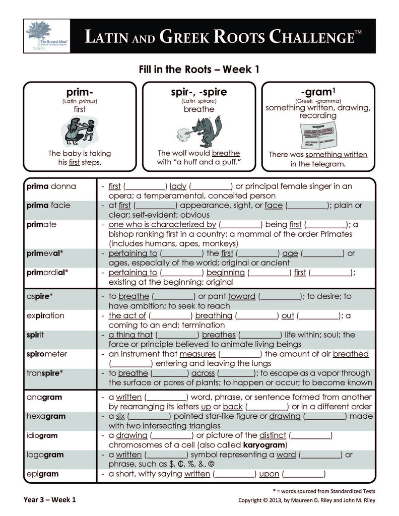 Latin and Greek Roots Challenge | Student Workbook | Year 3 - Level 3 ...