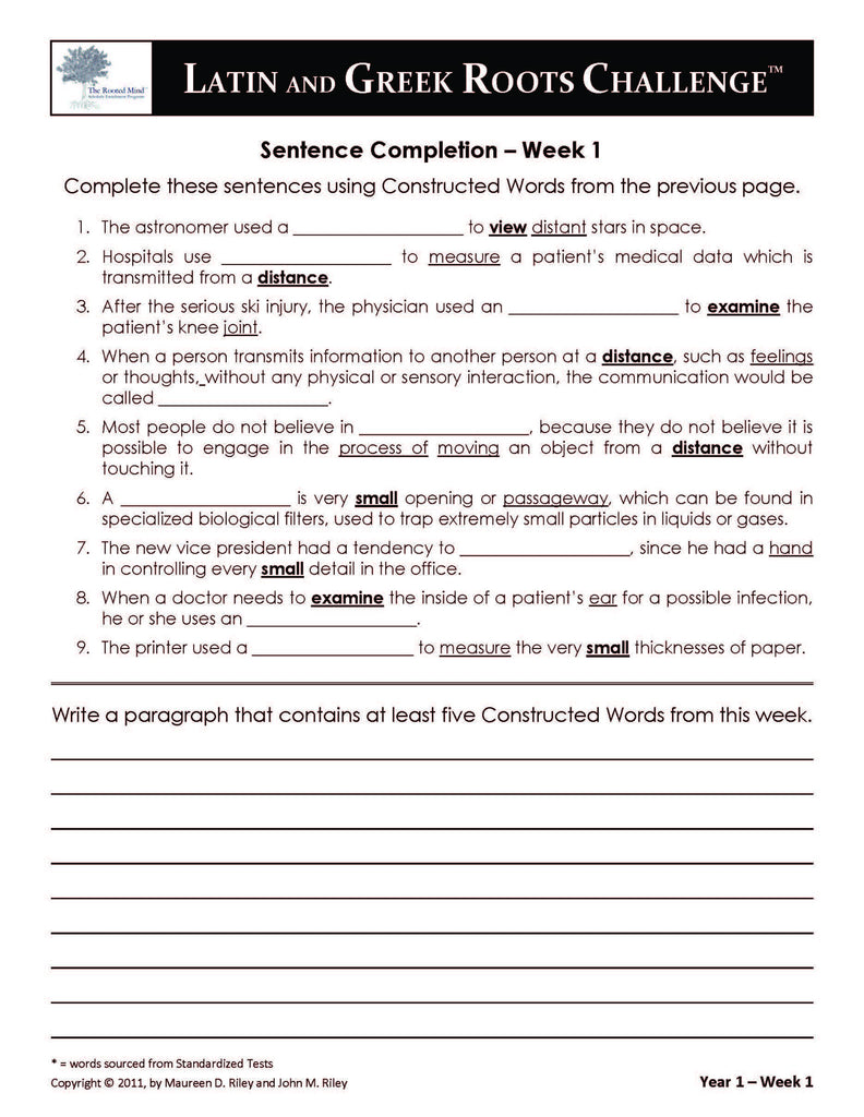 Latin and Greek Roots Challenge | Student Workbook | Year 1 - Level 3 ...
