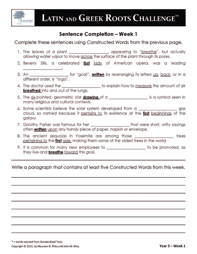 Latin and Greek Roots Challenge | Student Workbook | Year 3 - Level 3 ...