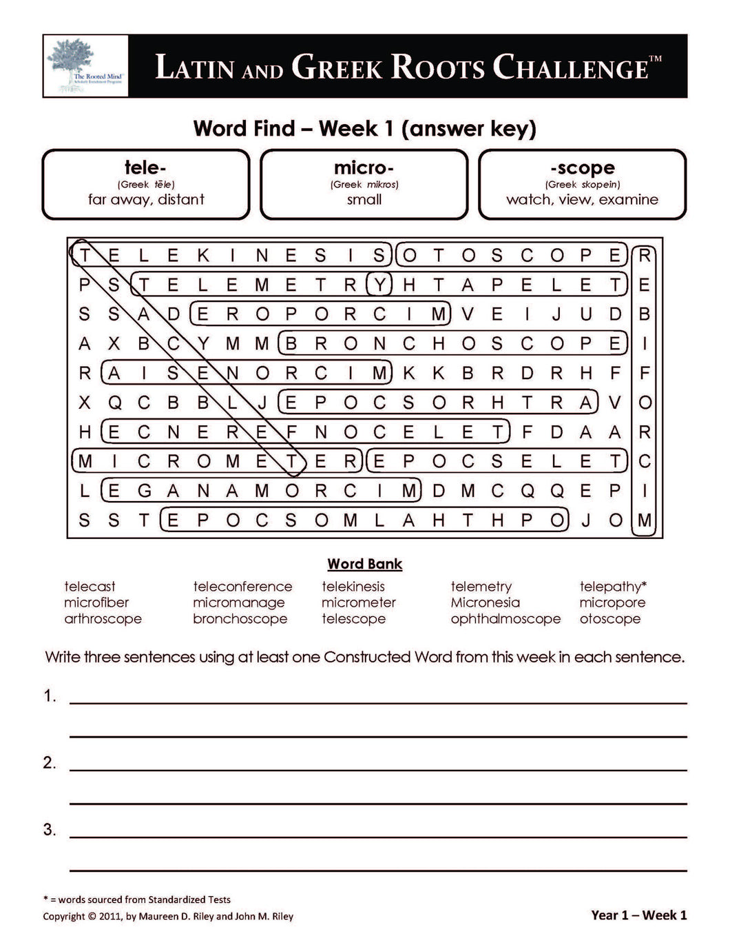 Latin and Greek Roots Challenge | Teacher's Answer Key |Year 1-Level 2 ...